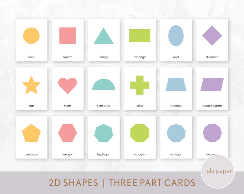 Basic Shapes Minimalist Flash Cards Printable Montessori | Etsy