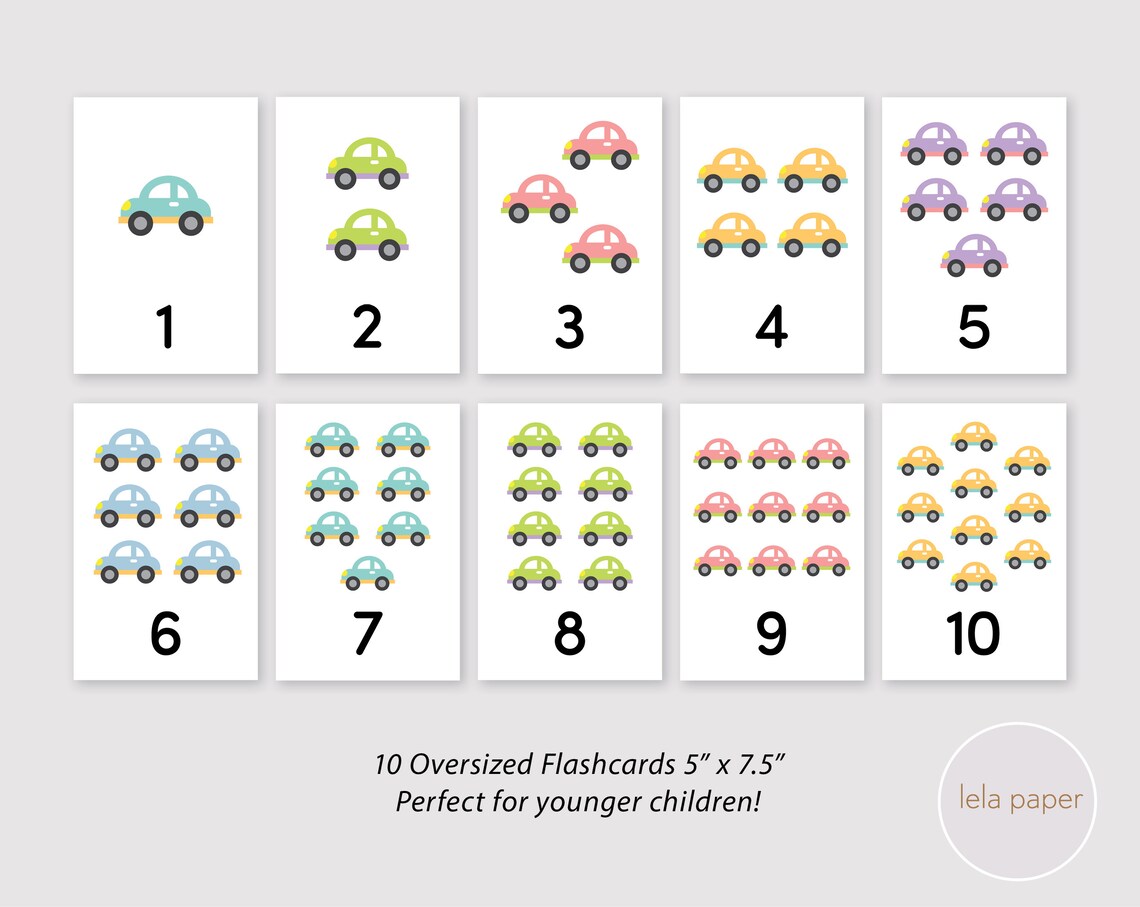 Counting Cars Flashcards Printable Learning Flash Cards | Etsy