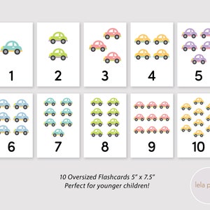 Counting Cars Flashcards Printable Learning Flash Cards | Etsy