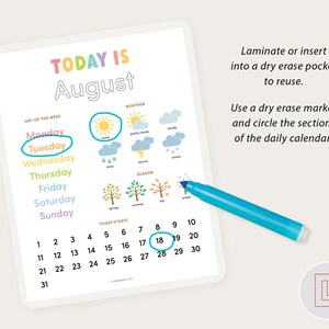 Kids Daily Calendar | Circle Time Traceable Calendar Printable | Today ...