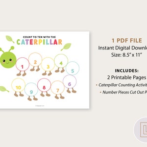 Counting to Ten Caterpillar Activity Printable, Learn to Count, Numbers ...