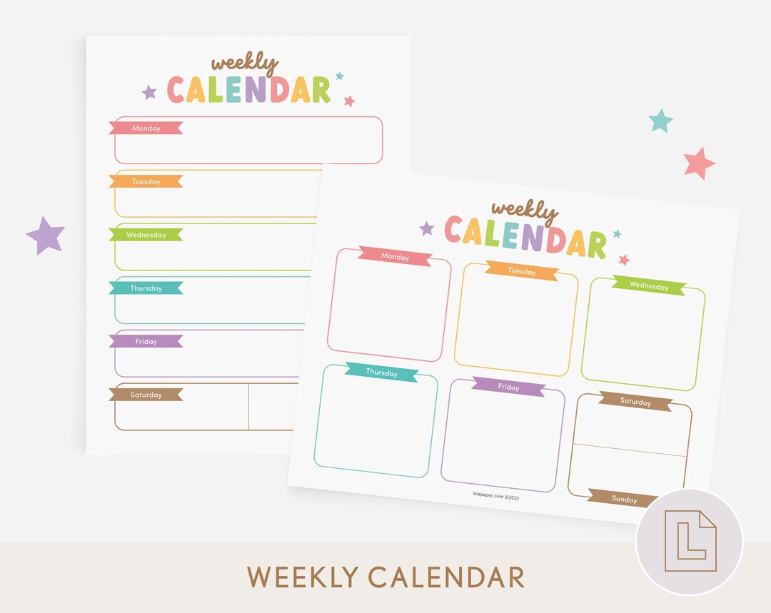 Kids Weekly Calendar Planner Printable | Meal Planner | Children's ...