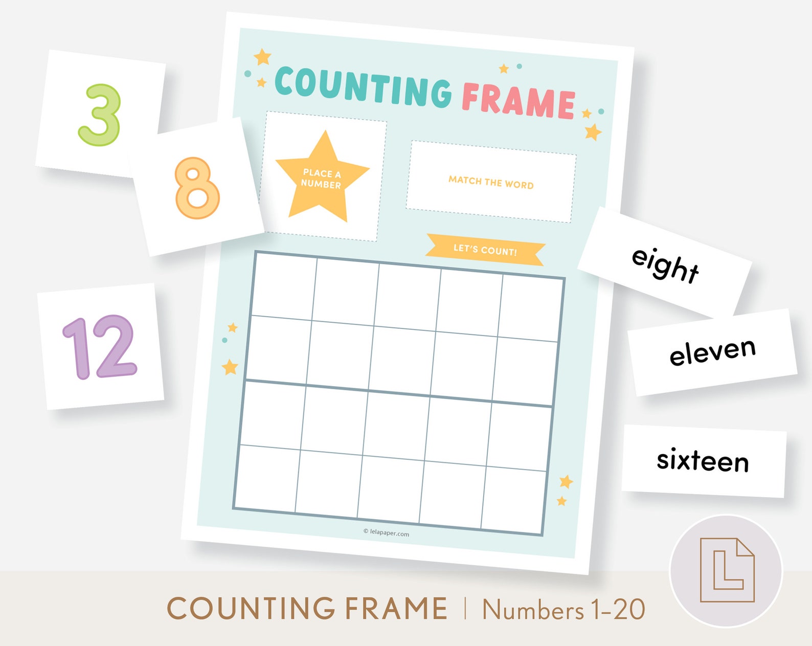 Kids Counting Number Frame Mat Printable | Ten Twenty Frame Board ...