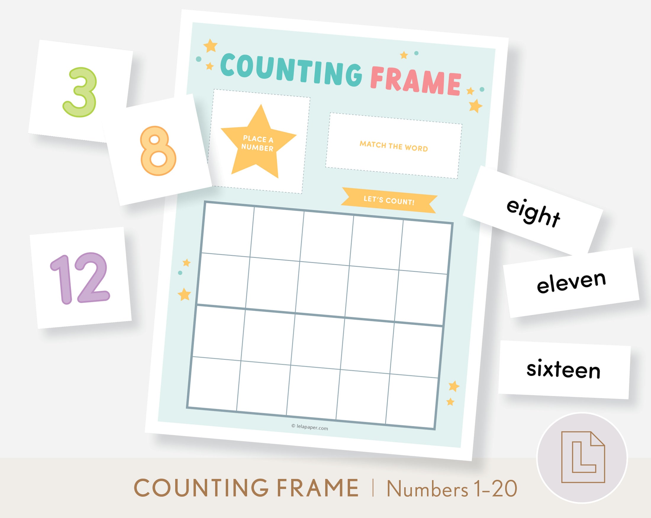 Kids Counting Number Frame Mat Printable | Ten Twenty Frame Board ...