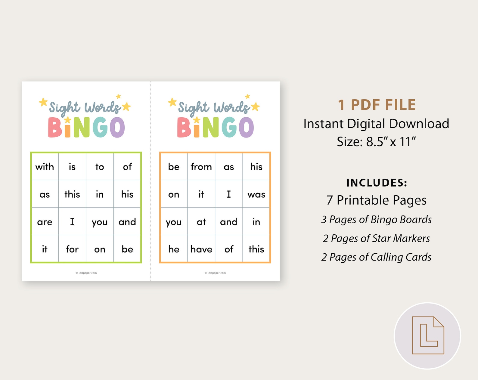 Sight Words Bingo Printable Game Fry's First 25 Sight Words Learning ...