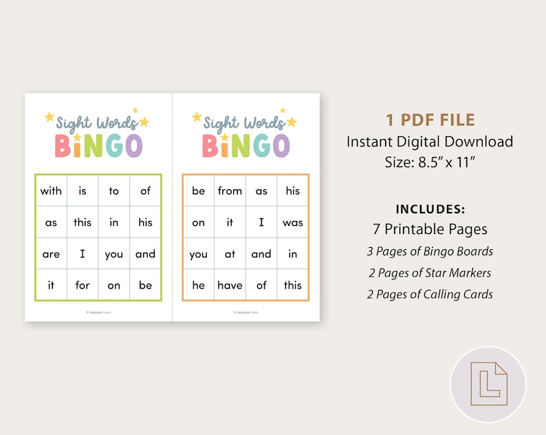 Sight Words Bingo Printable Game Fry's First 25 Sight - Etsy