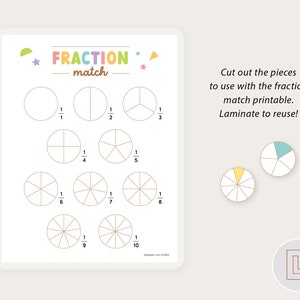 Learning Fractions Matching Activity Printable | Fractions Pie Chart ...