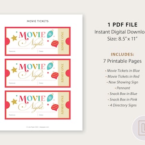Christmas Movie Night Tickets Printable Set | Fun Family Movie Night ...