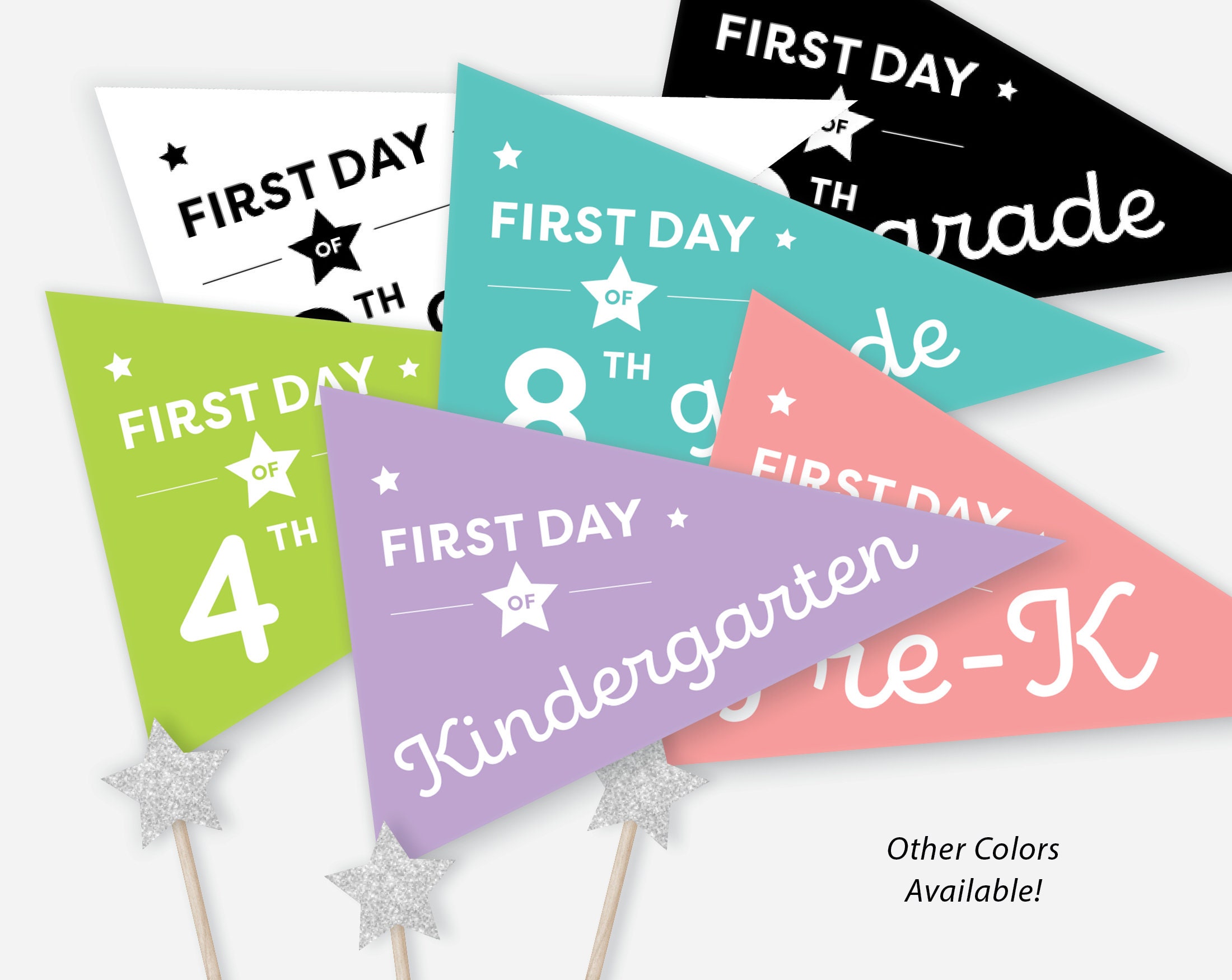 First Day of School Pennant Flags Printable Sign | Prek Preschool ...