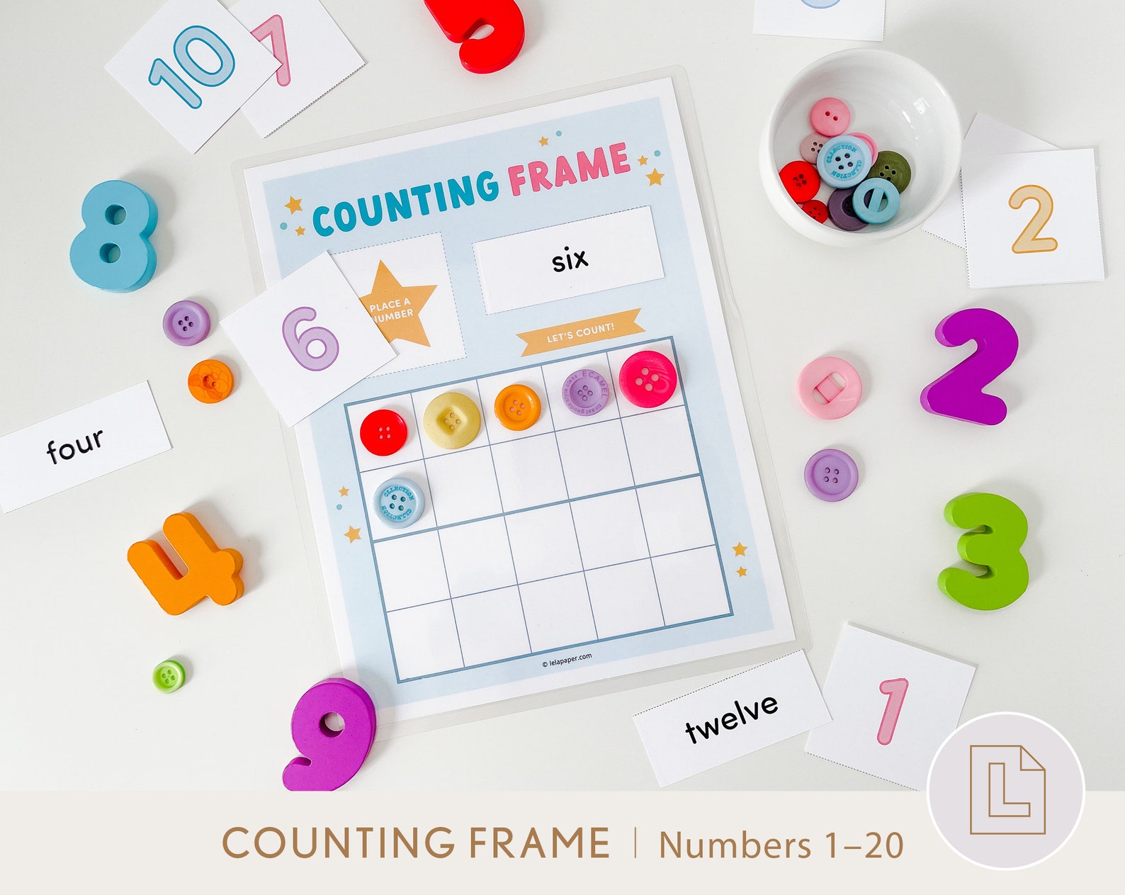 Kids Counting Number Frame Mat Printable Ten Twenty Frame Board ...