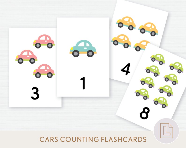 Counting Cars Flashcards Printable | Digital Learning Flash Cards ...