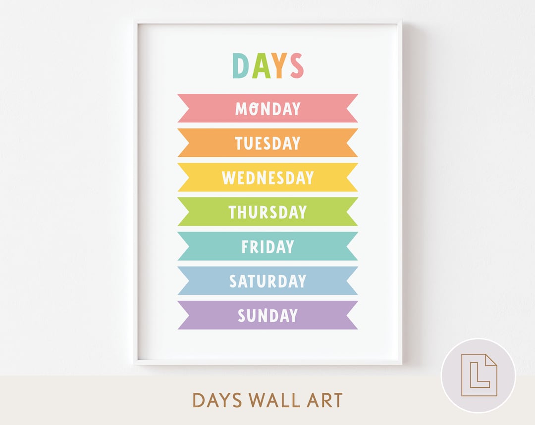 Days of the Week Wall Art Printable | Educational Learning Poster ...