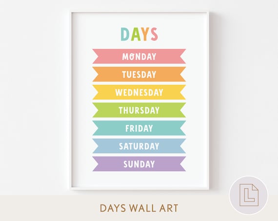 Days of the Week Wall Art Printable Educational Learning | Etsy