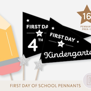 First Day of School Pennant Flags Printable Sign | Prek Preschool ...