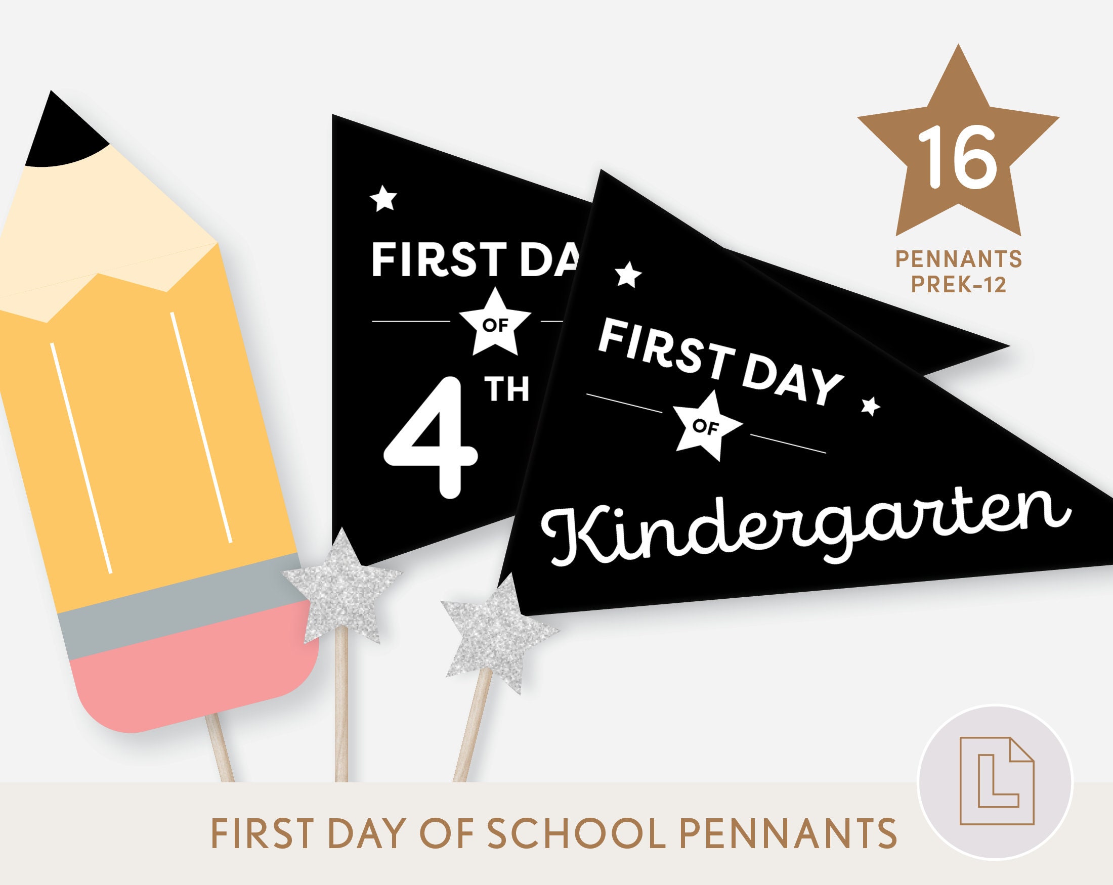 First Day of School Pennant Flags Printable Sign | Prek Preschool ...