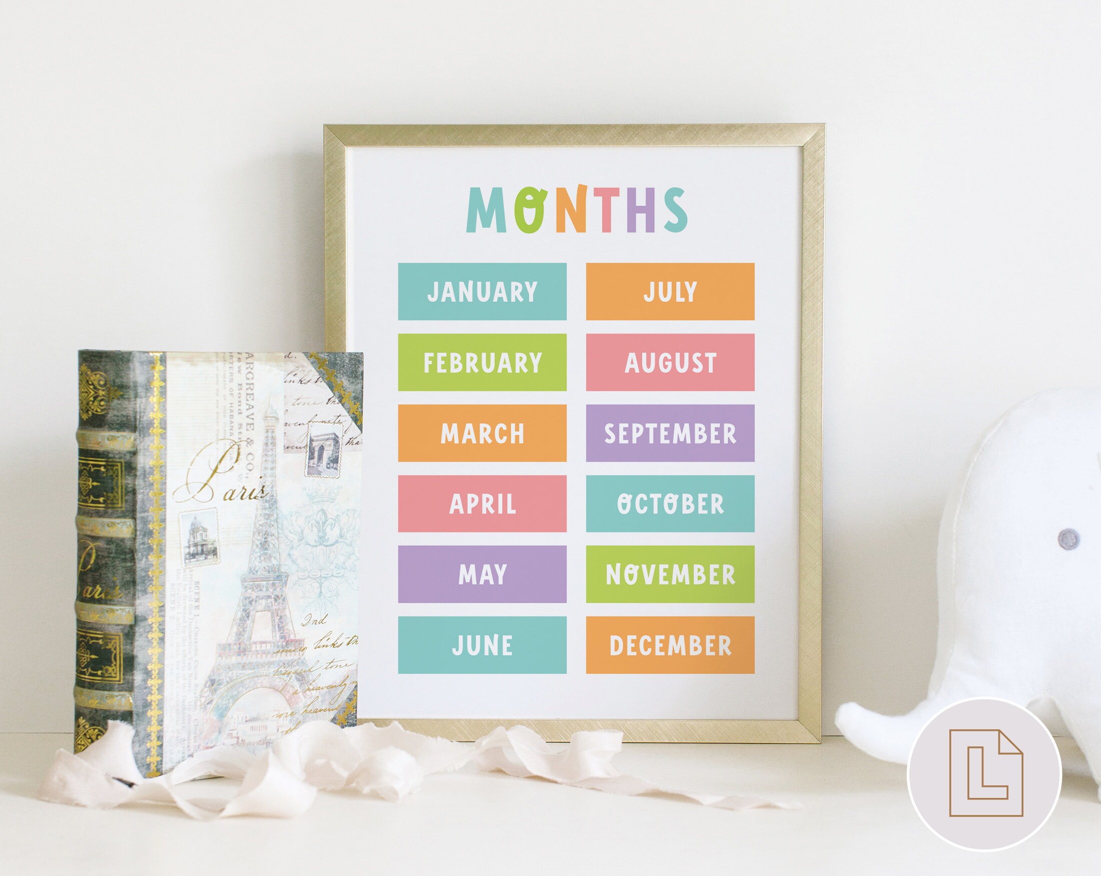 Months of the Year Wall Art Printable | Educational Poster | Rainbow ...