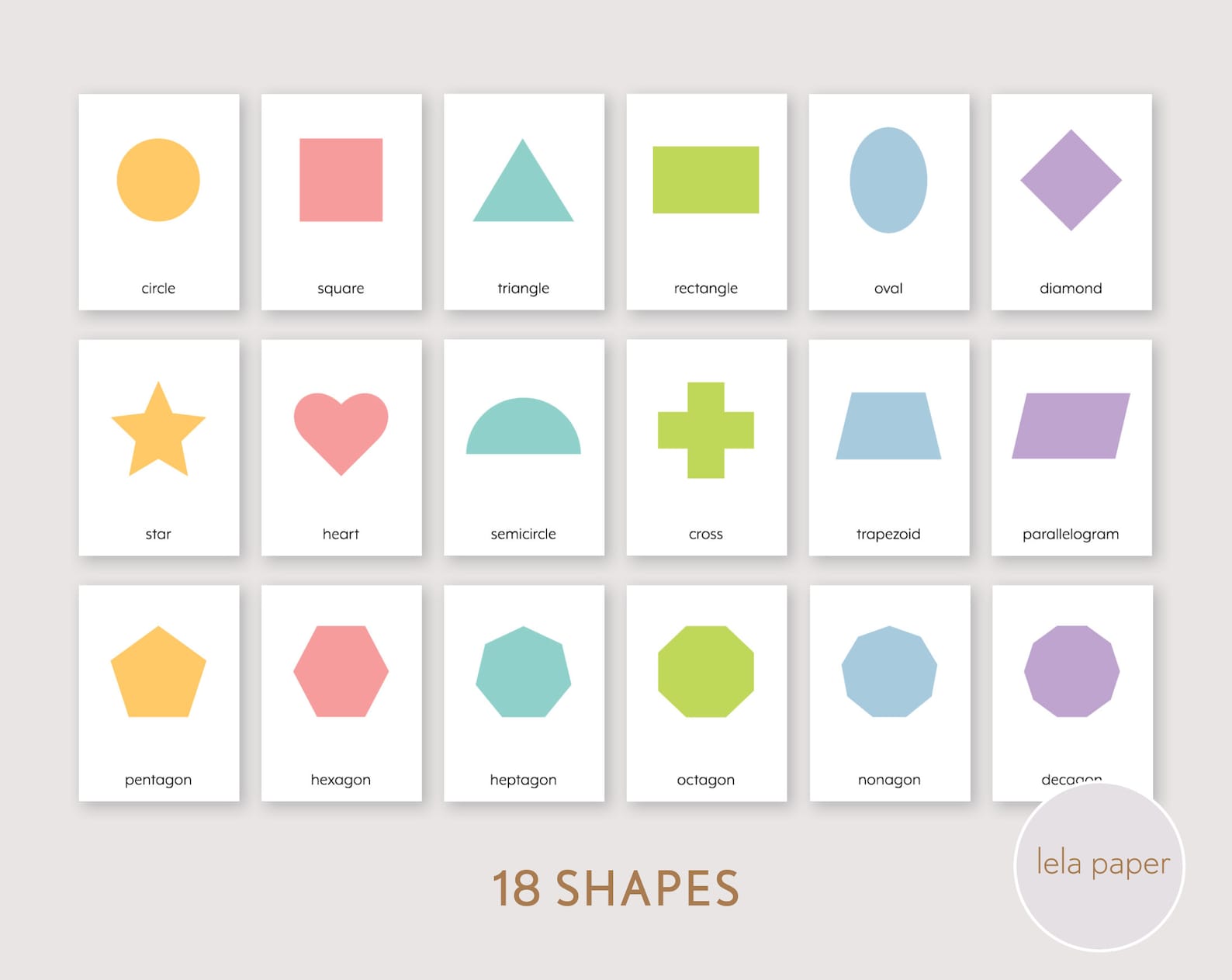 Basic Shapes Minimalist Flash Cards Printable Montessori | Etsy