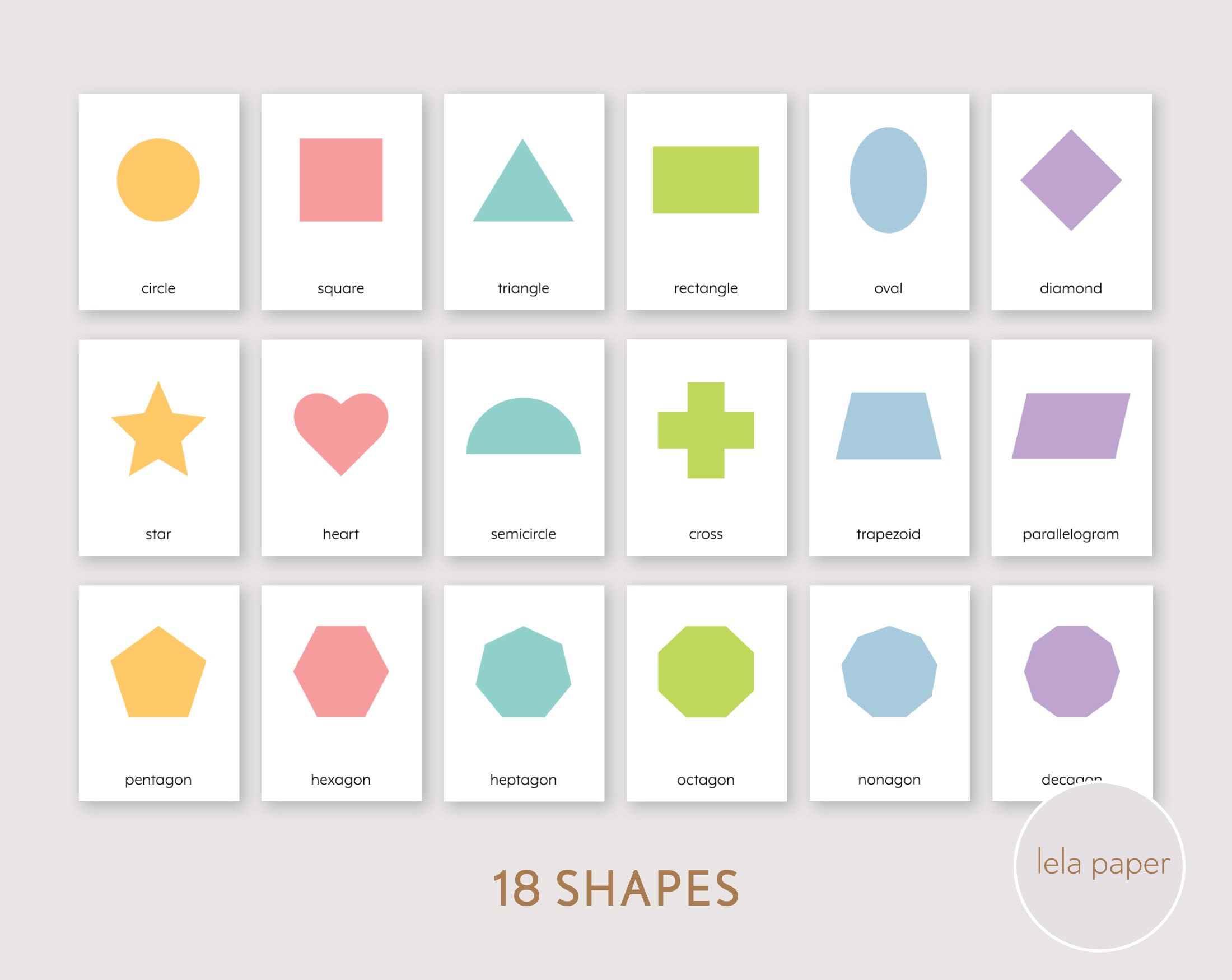 Basic Shapes Minimalist Flash Cards Printable Montessori - Etsy