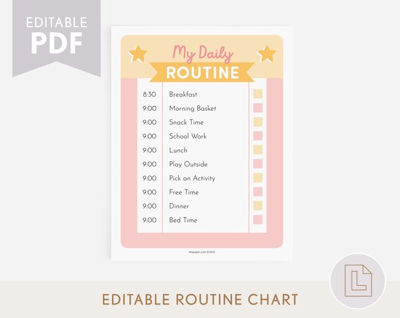 Daily Routine Chart Pink Kids Chore Responsibility Chart | Etsy