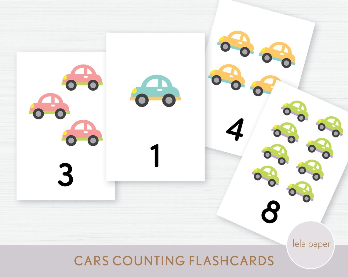 Counting Cars Flashcards Printable Learning Flash Cards | Etsy