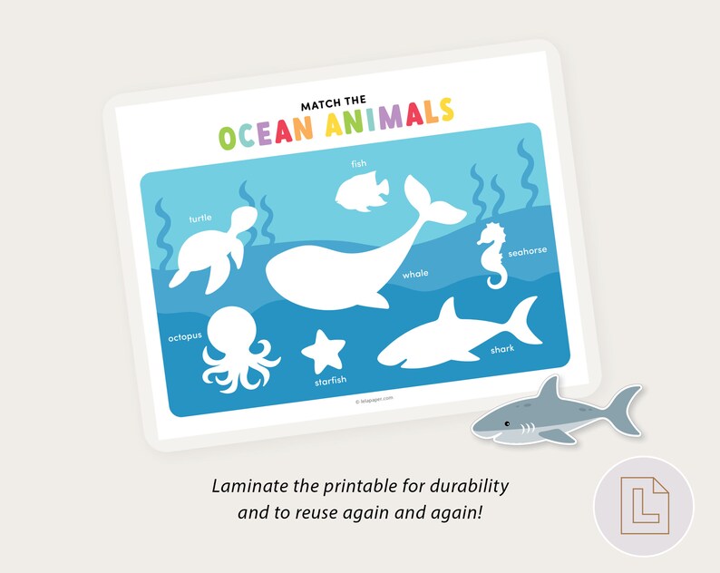 Ocean Animals Matching Activity Printable, Under the Sea Whale Shark ...