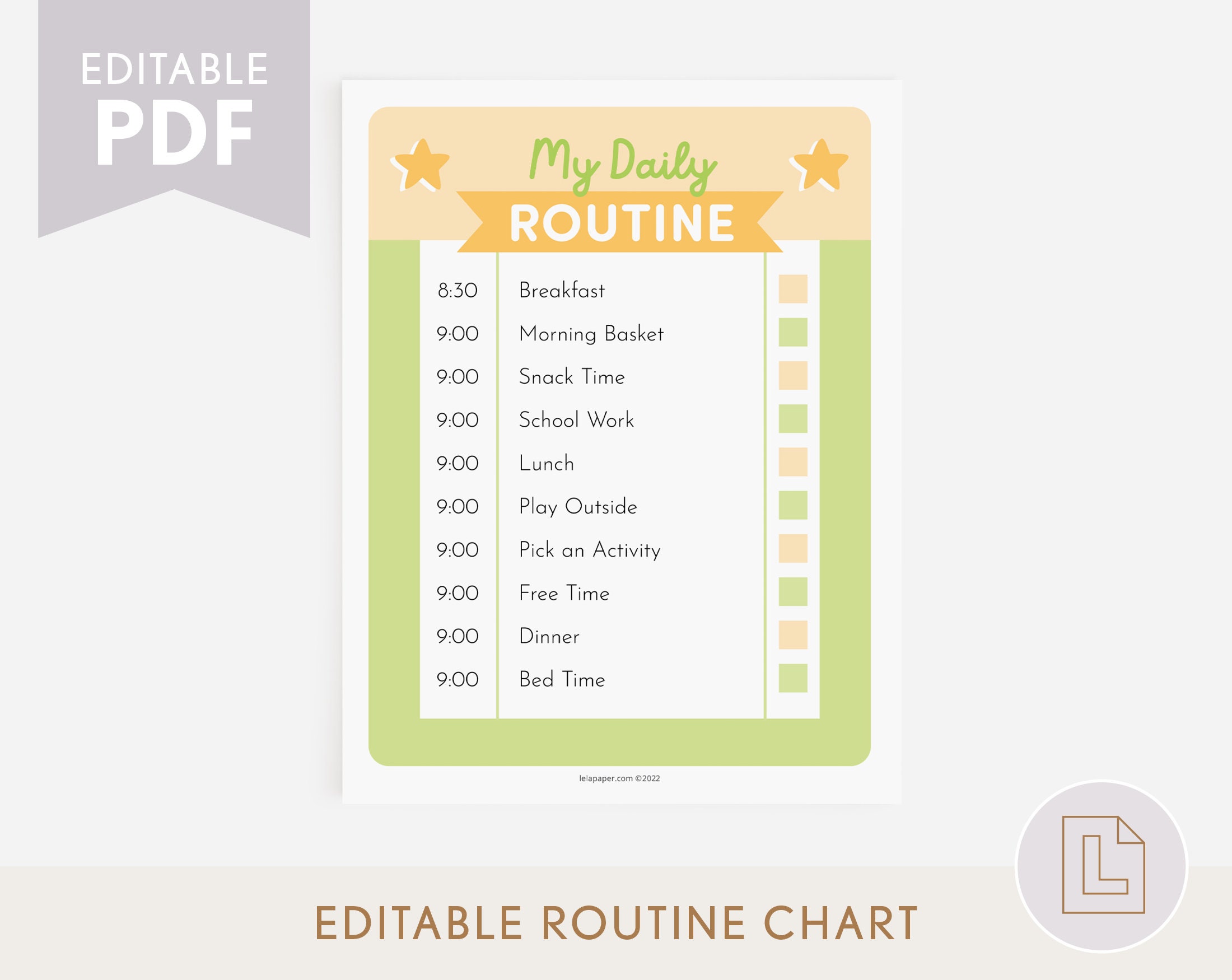 Daily Routine Chart Green Kids Daily Schedule Daily Calendar Editable ...