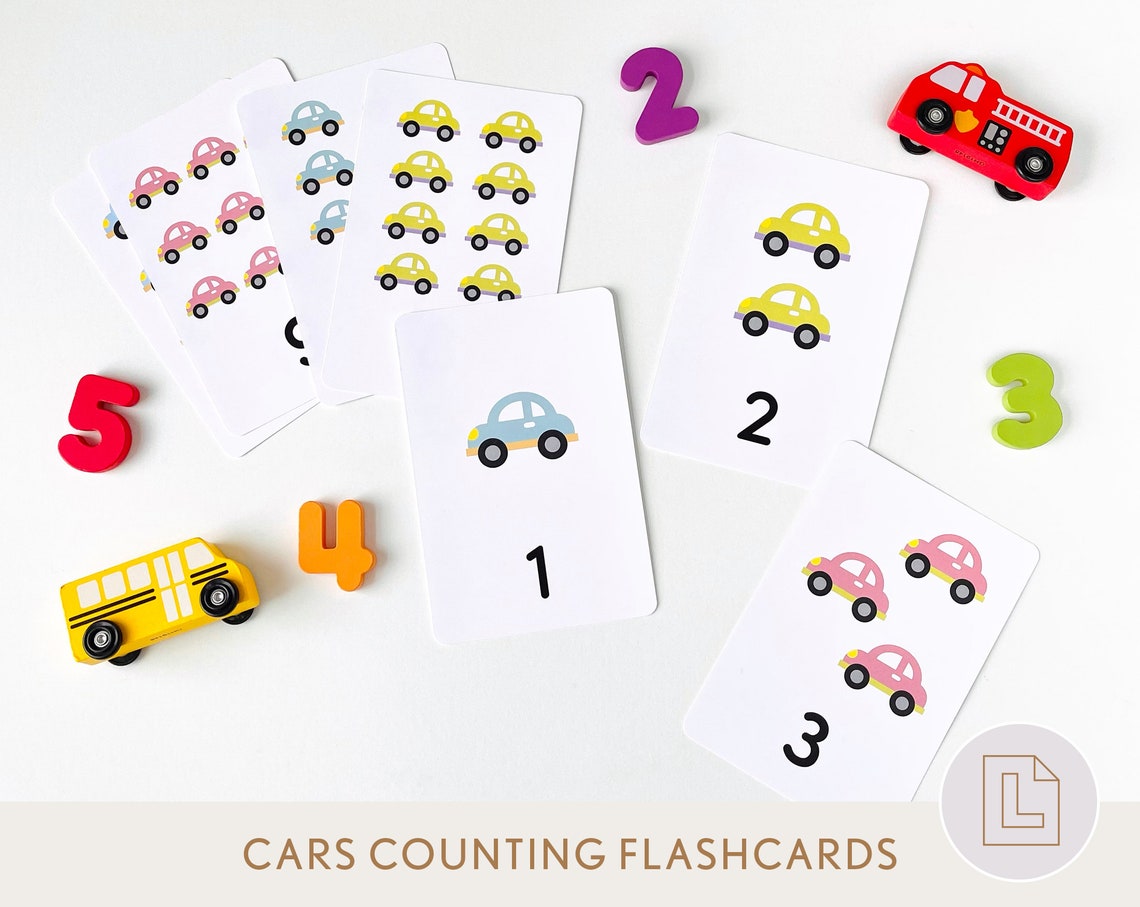 Counting Cars Flashcards Printable Digital Learning Flash Cards Count ...