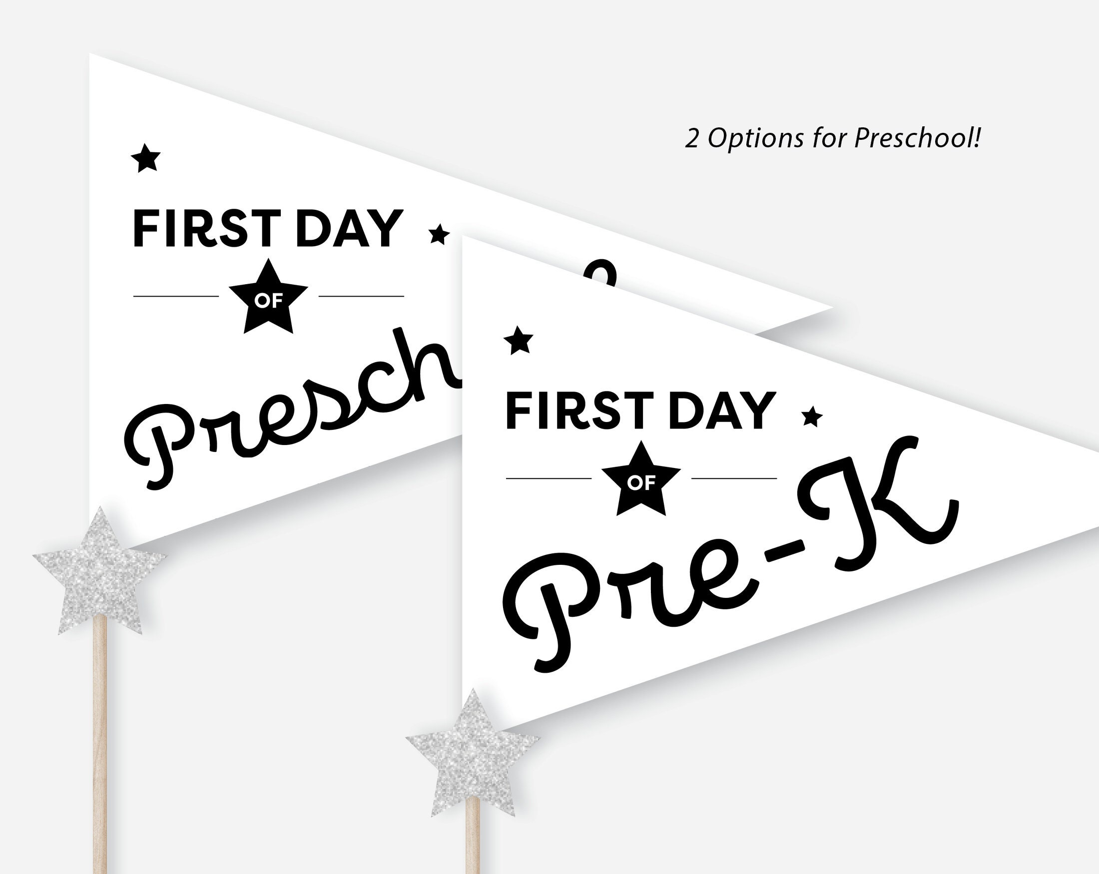 First Day of School Pennant Flags Printable Sign | Prek Preschool ...