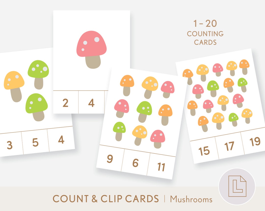 Mushroom Count and Clip Nature Cards | Counting 1-20 Number Flashcards ...