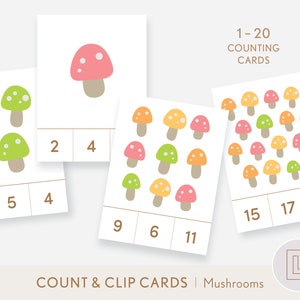 Mushroom Count and Clip Nature Cards | Counting 1-20 Number Flashcards ...