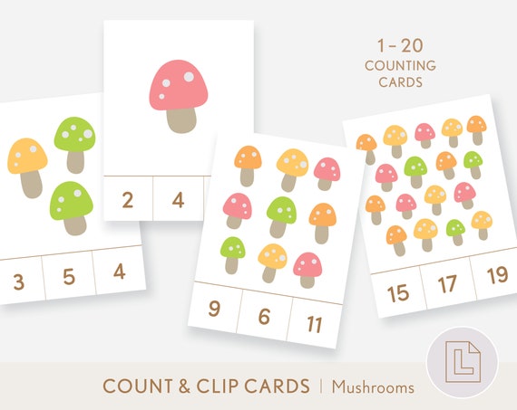 Mushroom Count and Clip Nature Cards Counting 1-20 Number - Etsy