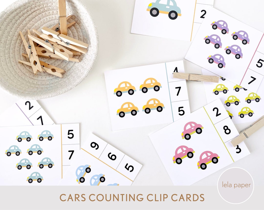 Counting Cars Montessori Clip Cards 1-10 | Number Counting Flashcards ...