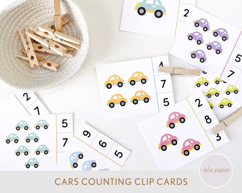 Counting Cars Montessori Clip Cards 1-10 | Number Counting Flashcards ...
