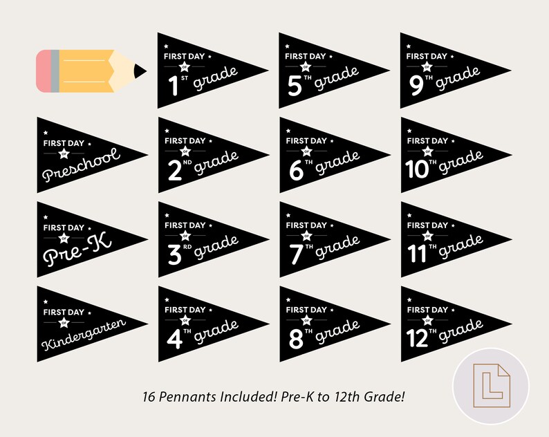 First Day of School Pennant Flags Printable Sign | Prek Preschool ...