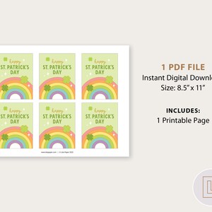 St. Patrick's Day Kids Gift Tags | Classroom School Rainbow Shamrock ...