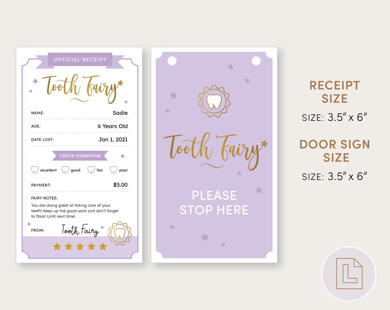 Tooth Fairy Receipt Editable Printable First Lost Tooth - Etsy