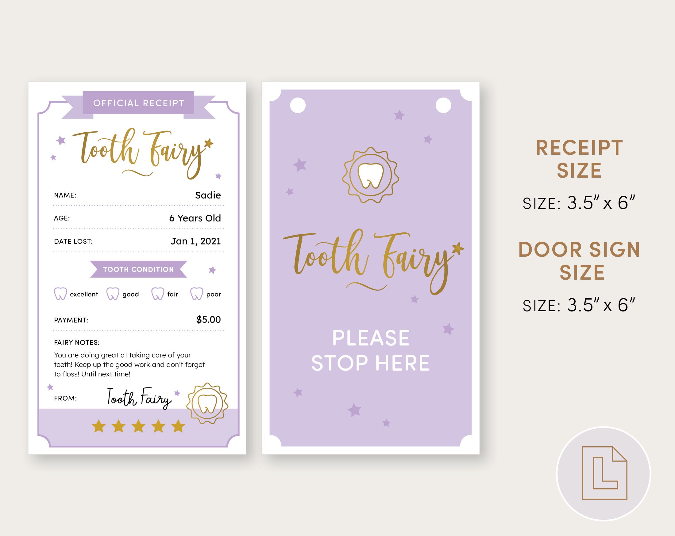 Tooth Fairy Receipt Editable Printable First Lost Tooth - Etsy