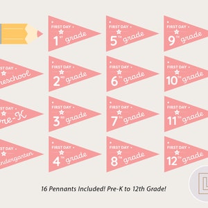 First Day of School Pennant Flags Printable Sign | Prek Preschool ...