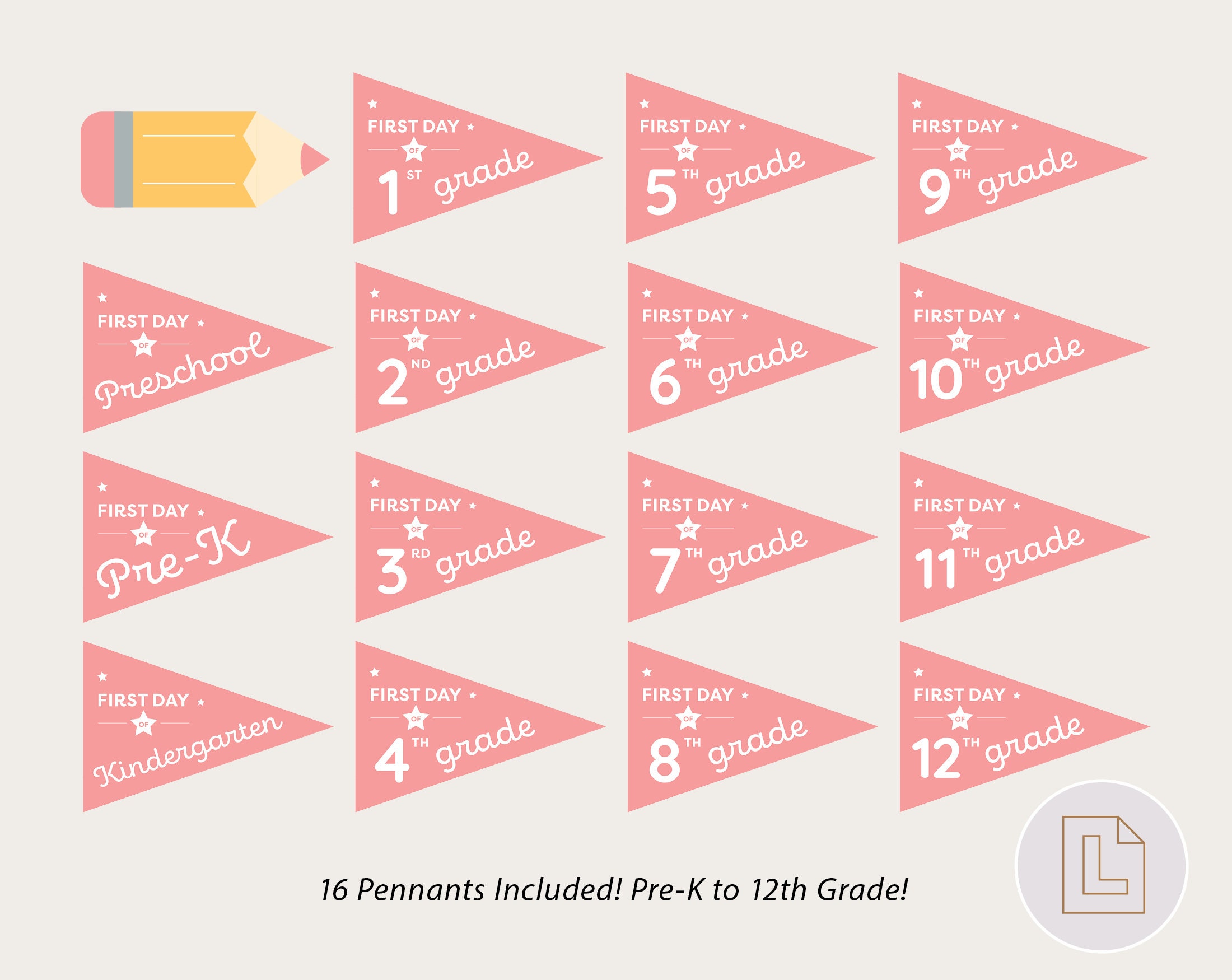 First Day of School Pennant Flags Printable Sign | Prek Preschool ...