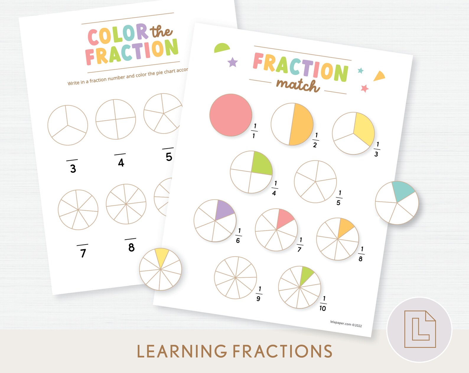 Learning Fractions Matching Activity Printable | Fractions Pie Chart ...