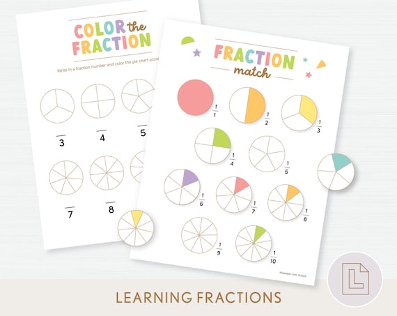 Learning Fractions Matching Activity Printable Fractions Pie - Etsy