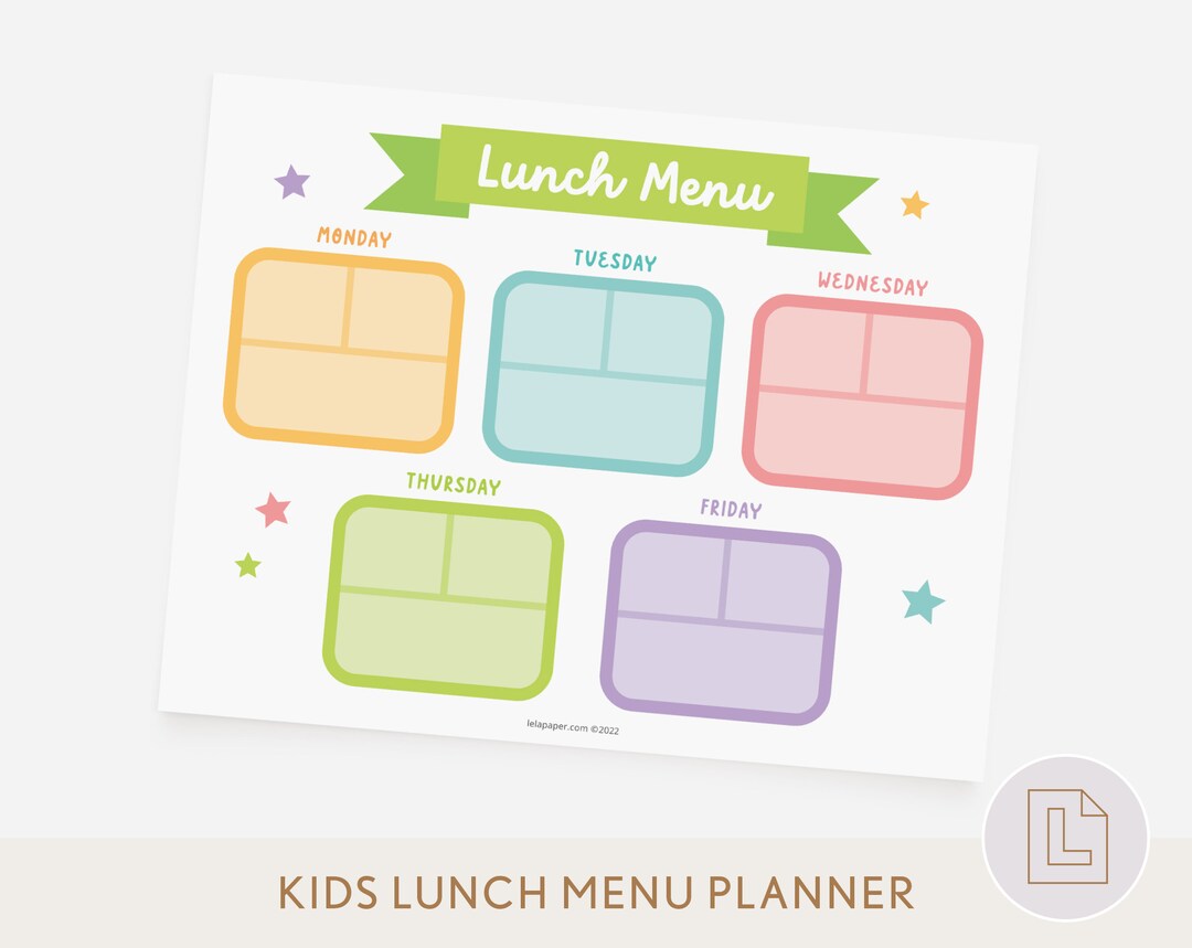 Kids Lunch Weekly Menu Planner Chart | Menu Planning Printable | School ...