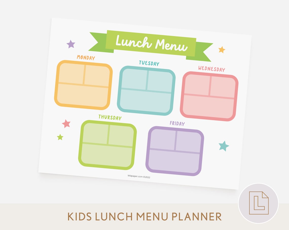Kids Lunch Weekly Menu Planner Chart Menu Planning Printable School ...