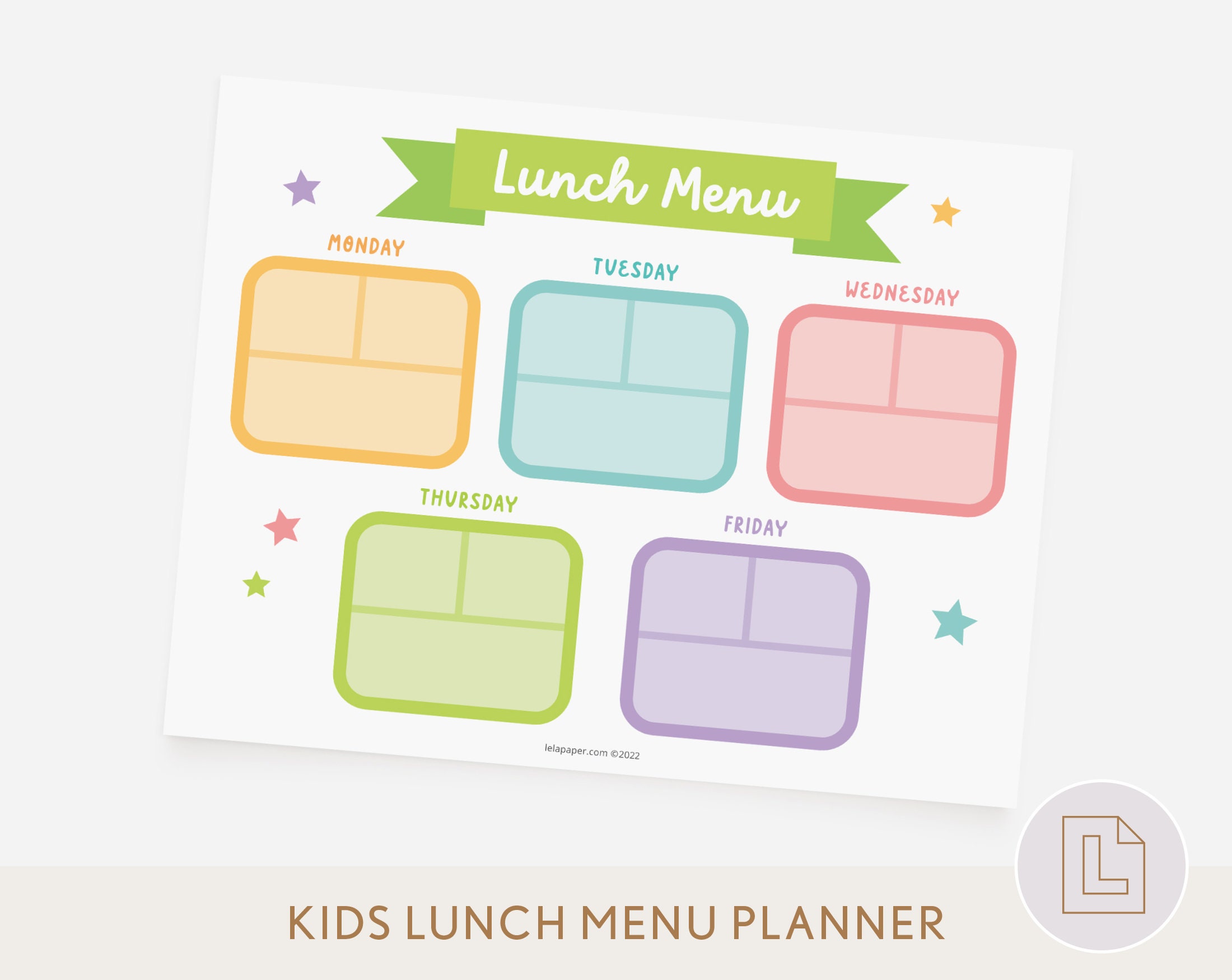 Kids Lunch Weekly Menu Planner Chart Menu Planning Printable School ...