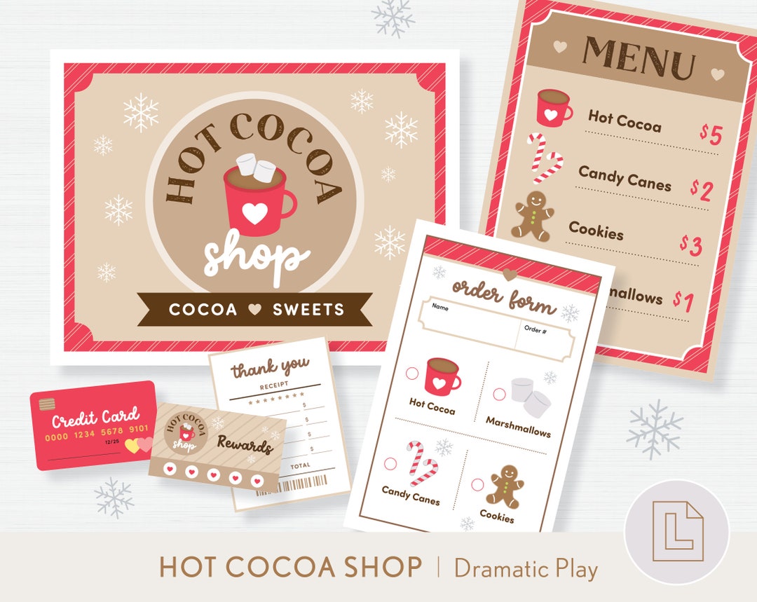 Hot Cocoa Shop Dramatic Play Printable | Hot Chocolate Cafe Pretend ...
