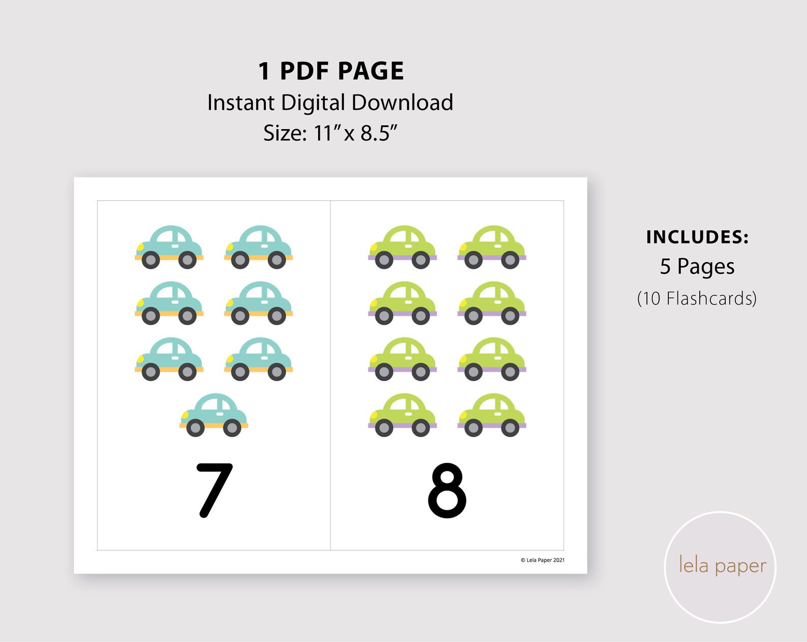 Counting Cars Flashcards Printable Learning Flash Cards | Etsy