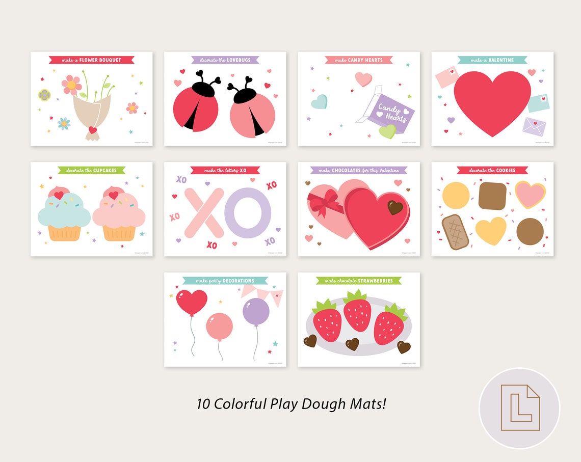 Valentine's Day Play Dough Mats Printable Playdough Activity Hearts and ...