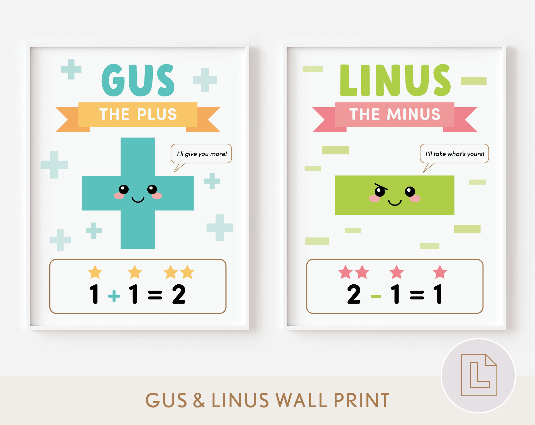 Gus the Plus Linus the Minus Wall Art Poster Printable | Kids ...