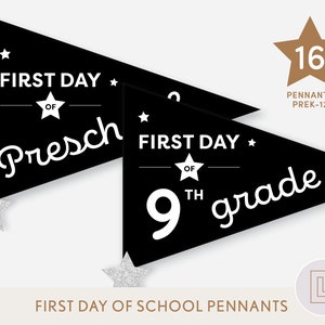 First Day of School Pennant Flags Printable Sign | Prek Preschool ...