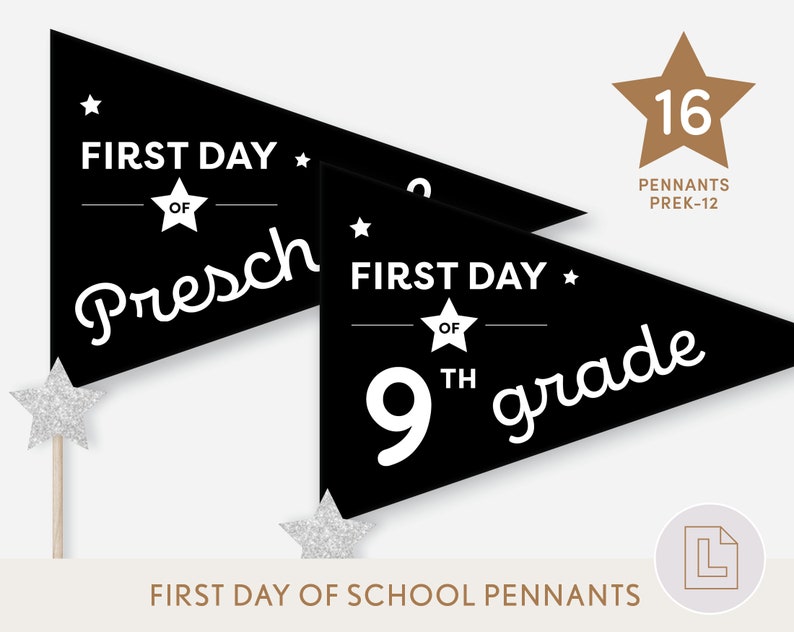 First Day of School Pennant Flags Printable Sign | Prek Preschool ...